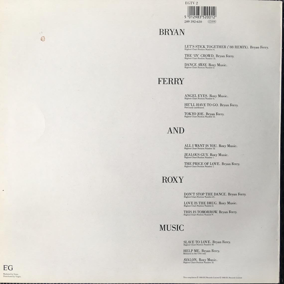 Bryan Ferry, the Ultimate Collection With Roxy Music / Vinyl - Etsy