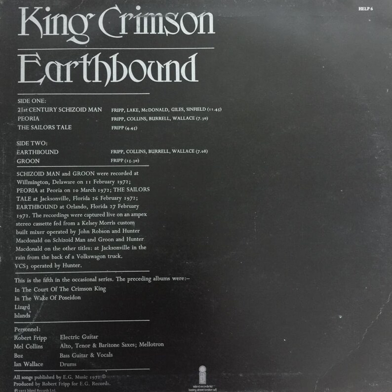 King Crimson Earthbound / Vinyl - Etsy