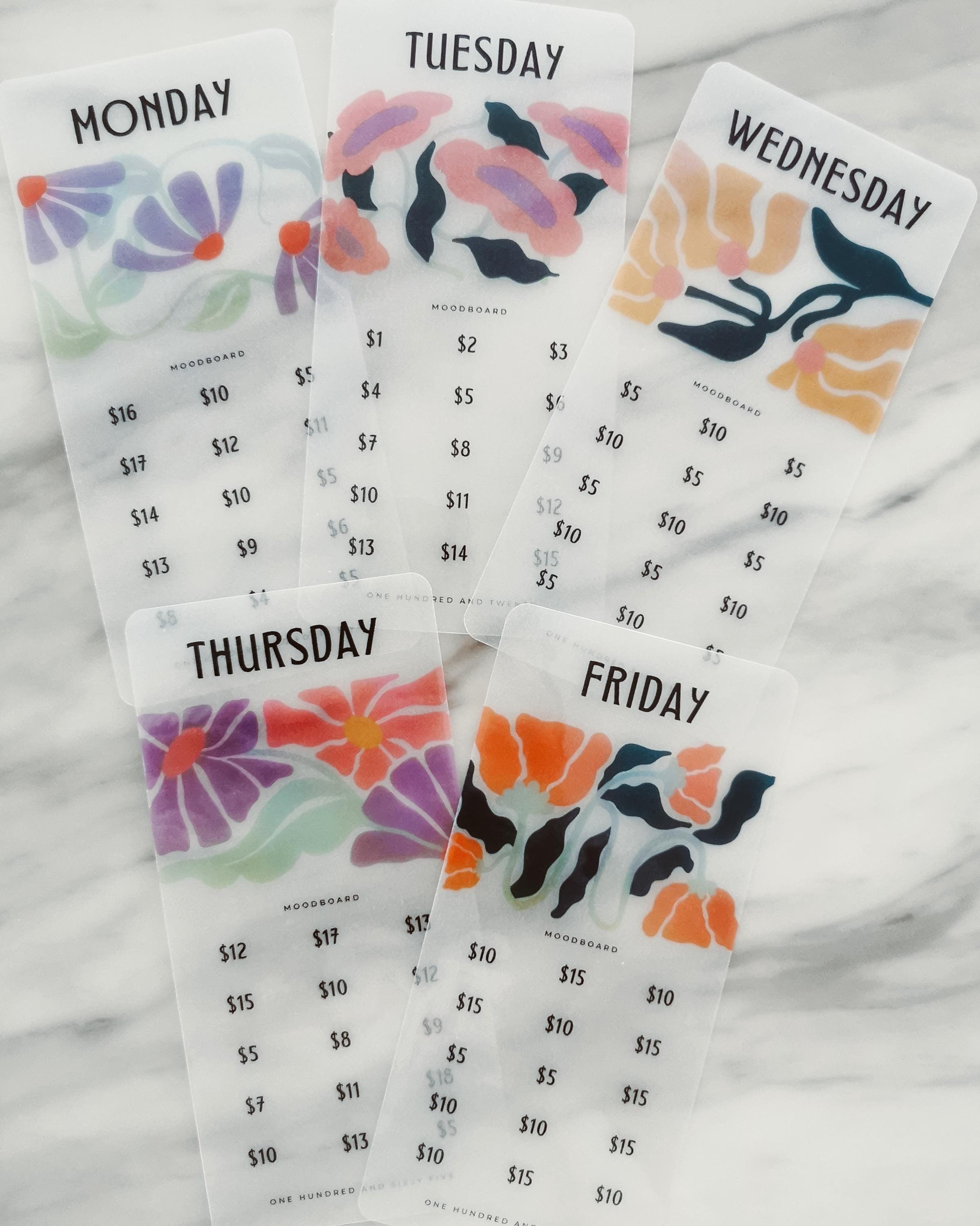 Monday to Friday Mini Weekday Vellum Savings Challenge, 5-part Low ...