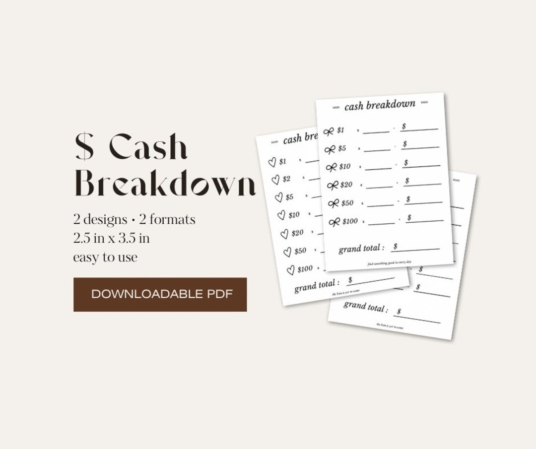 Teller Slips in Dollar Digital Download, US Canada Aud Cash Breakdown ...