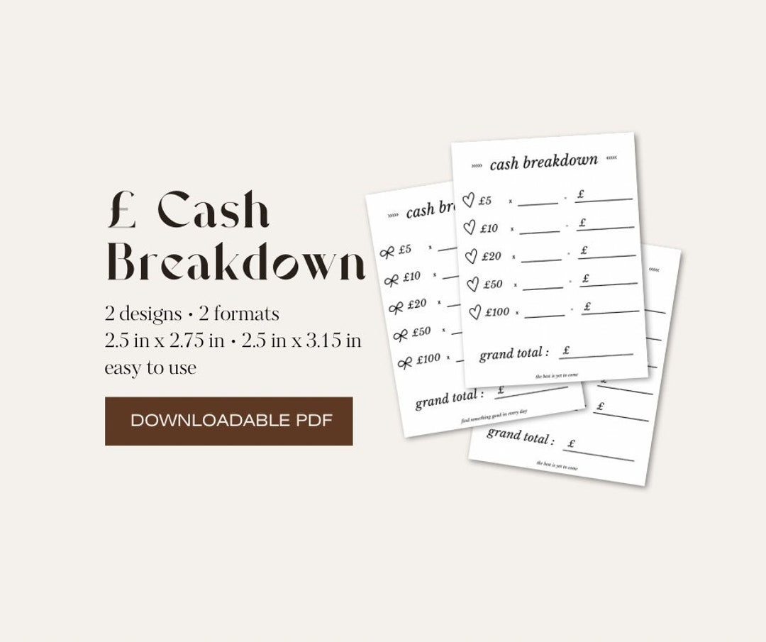 Teller Slips in Pounds Digital Download, Cute Cash Breakdown PDF ...