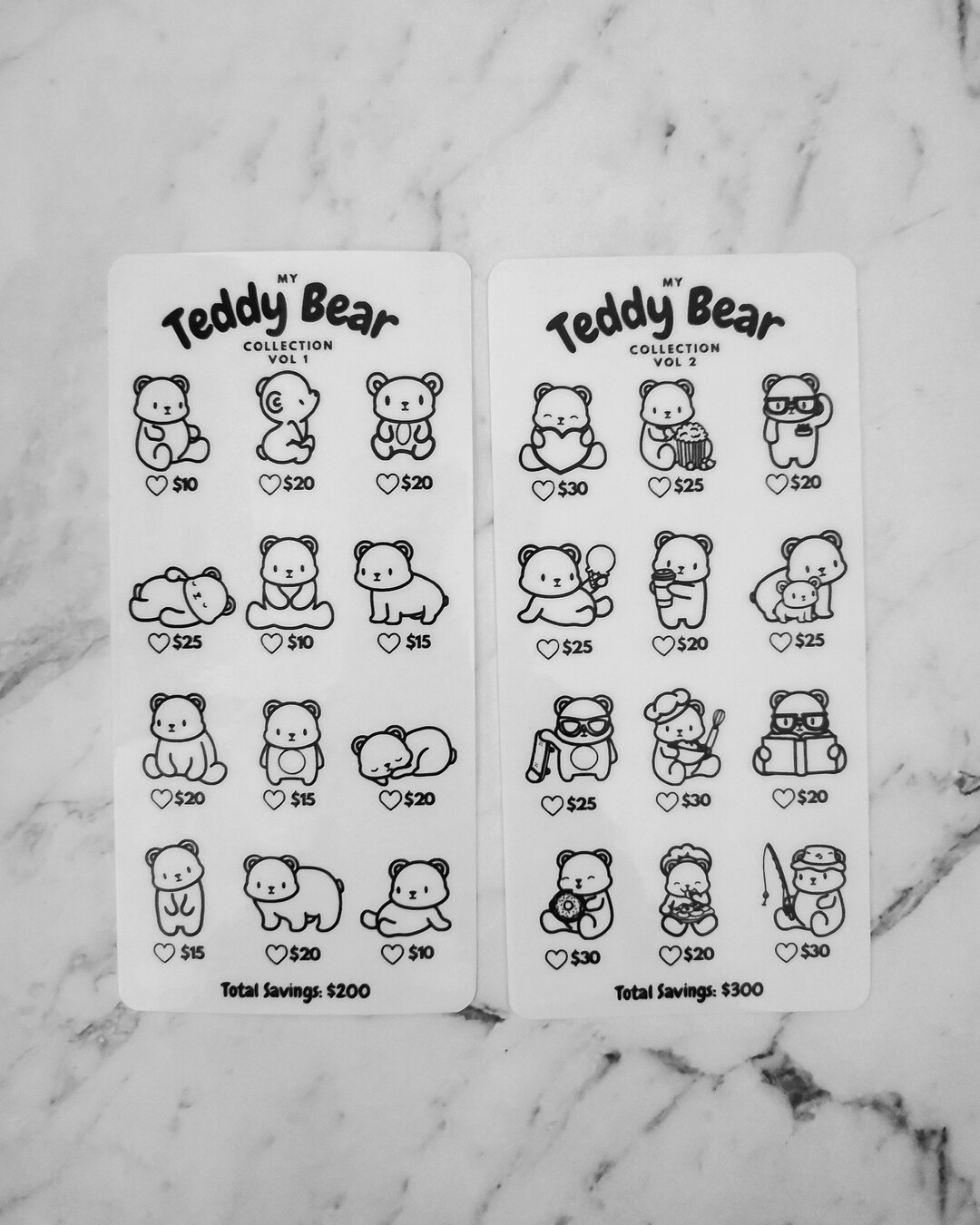 Set of 2 Cute Teddy Bear Savings Challenges, Laminated and Reusable ...