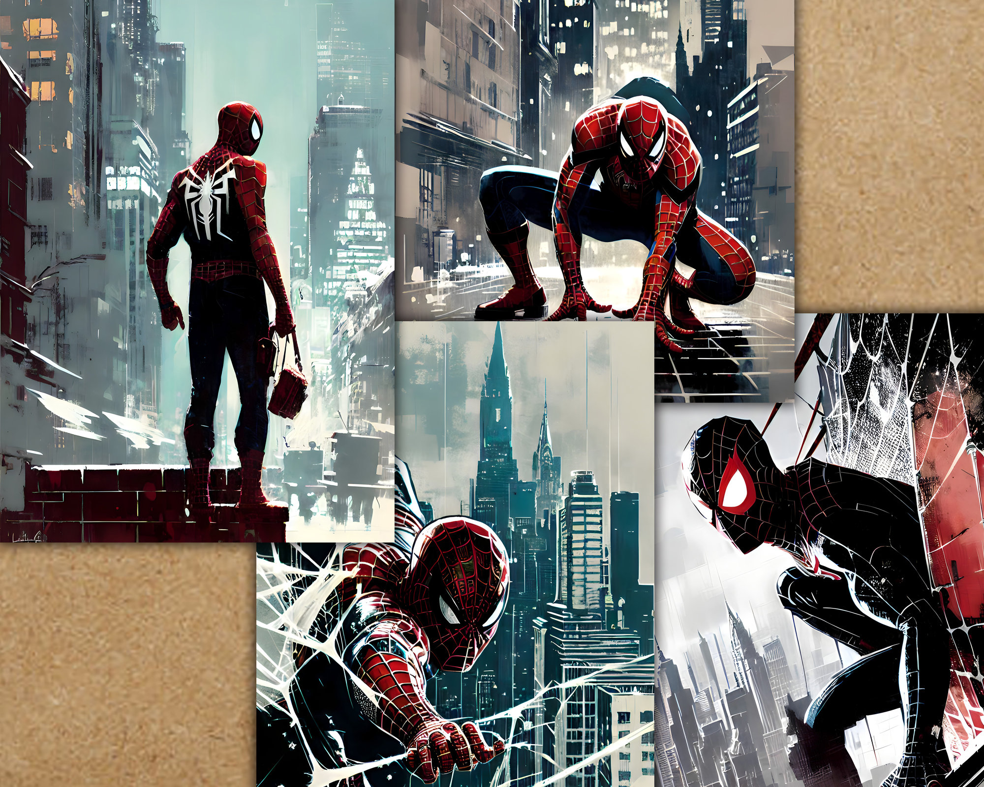 Spiderman Digital Posters Postcards Digital Paper 11x8, 300 DPI, Set of ...