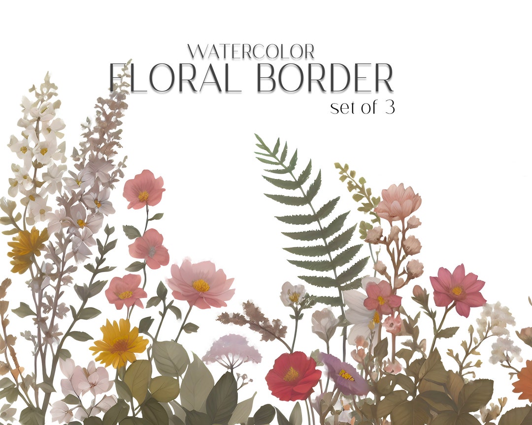Watercolor Floral Clipart Set of 3 - Floral Border Set, Spring Summer ...