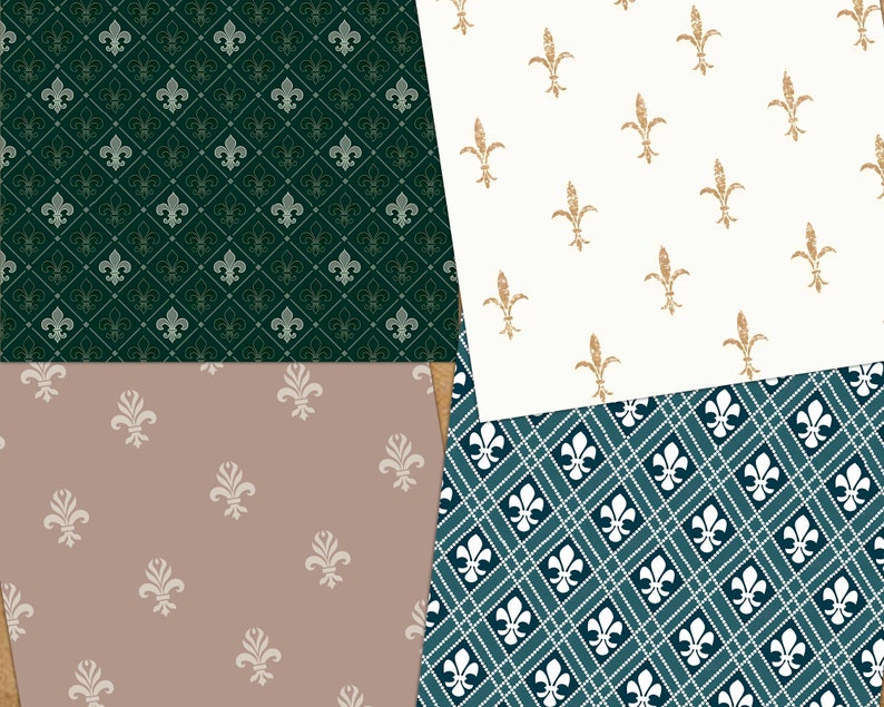 Fleur De Lis Digital Paper, Seamless, Scrapbooking Paper, Vintage ...