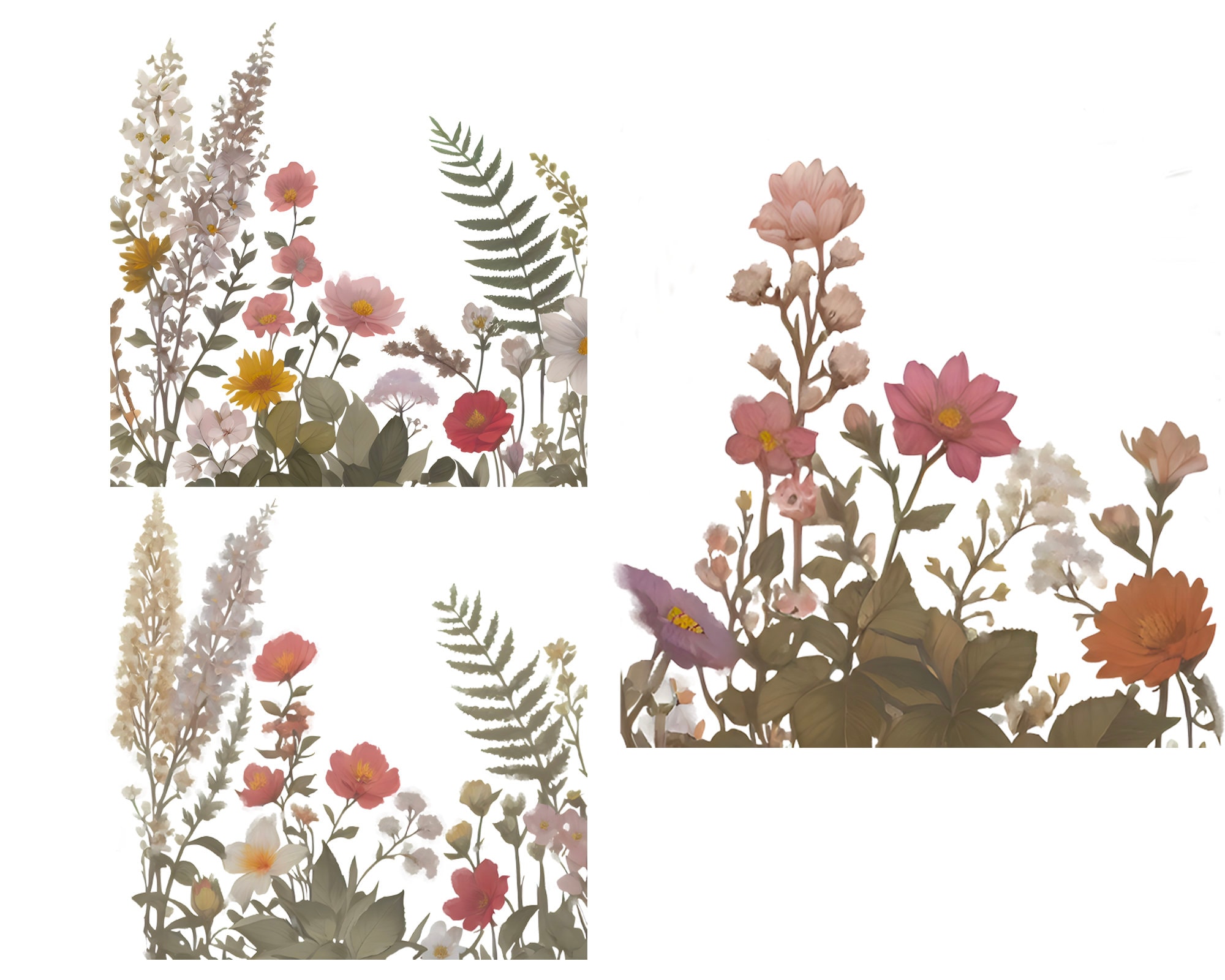 Watercolor Floral Clipart Set of 3 Floral Border Set, Spring Summer ...