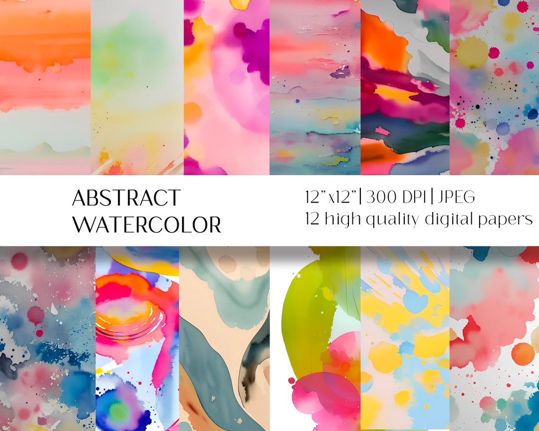 Abstract Watercolor Digital Paper, 12"x12", 3600 X 3600 Pixels, 300 DPI ...
