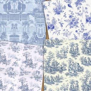 Toile Digital Paper, Toile De Jouy Digital Paper, Blue and White ...