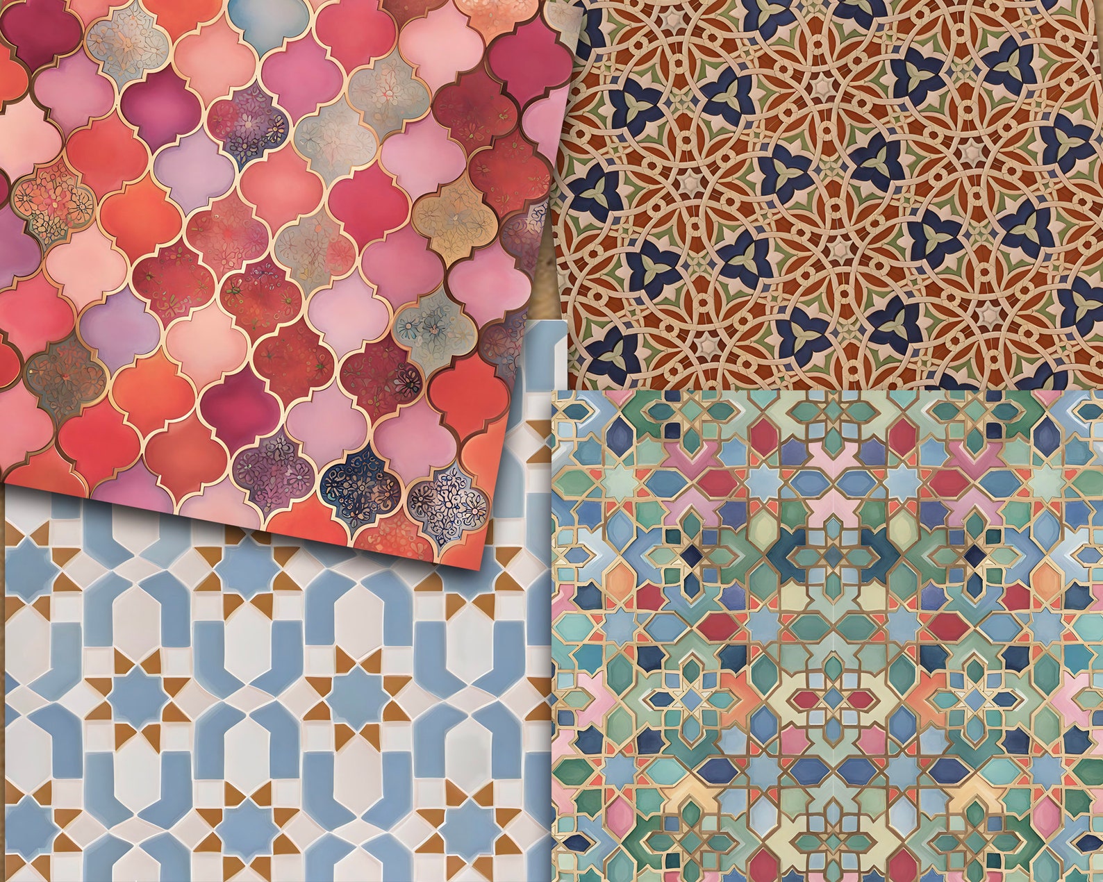 Moroccan Tile Digital Paper Designs, 300 DPI, 12"x12", Instant Download ...