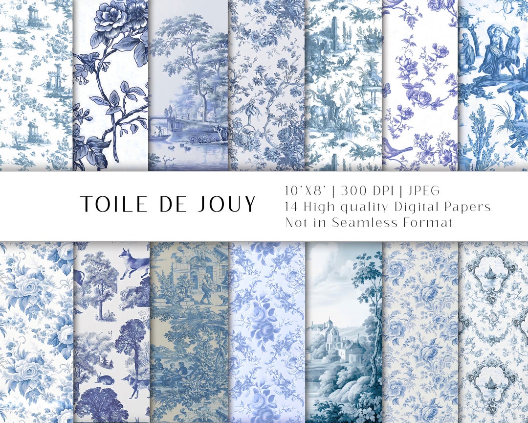 Toile De Jouy Digital Paper, Toile De Jouy Digital Paper, Blue and ...