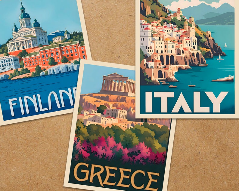 Vintage European Postcards Digital Paper 10x8, 300 DPI, Set of 12 ...