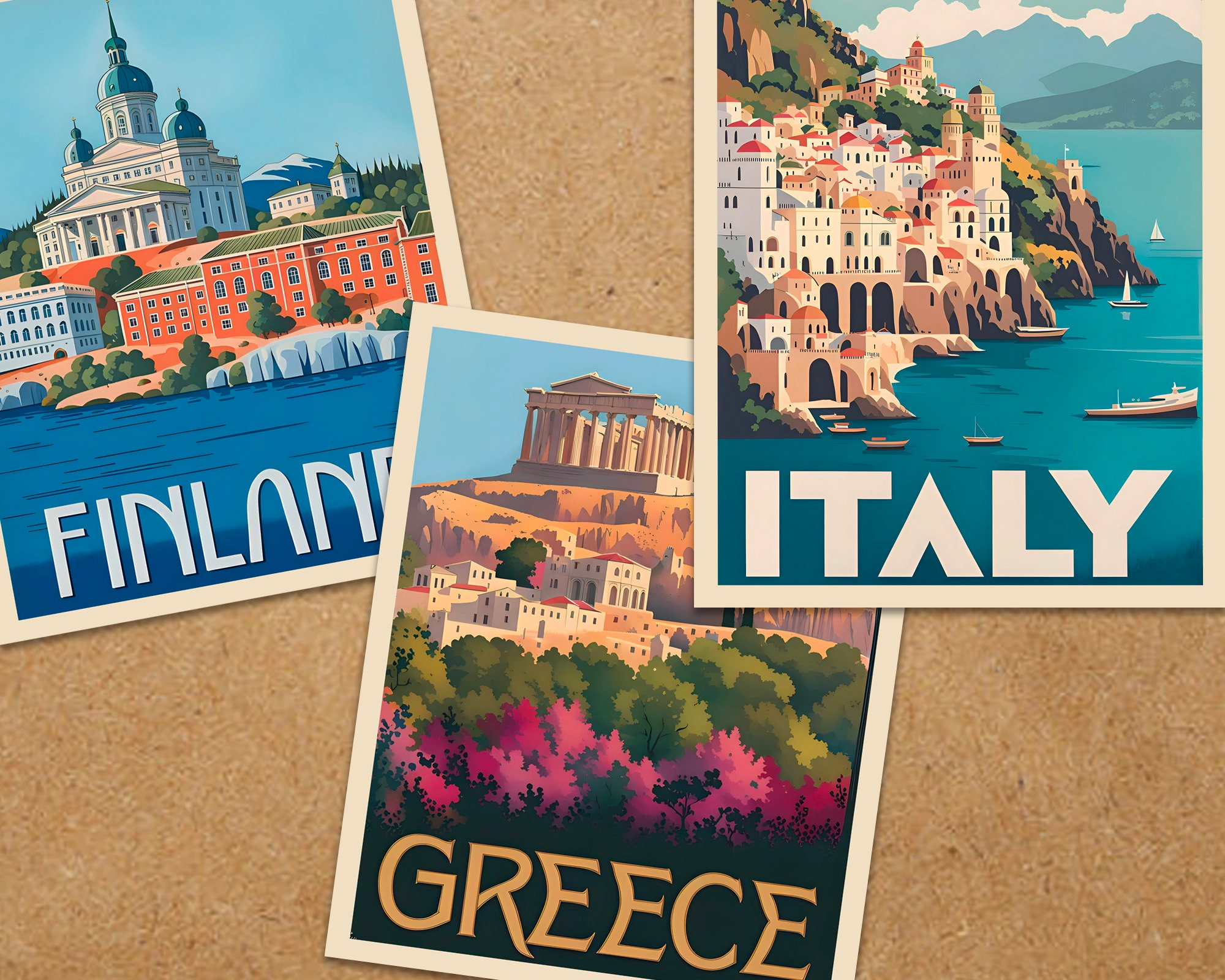 Vintage European Postcards Digital Paper 10x8, 300 DPI, Set of 12 ...