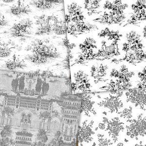 Toile Digital Paper, Toile De Jouy Digital Paper, Black and White ...