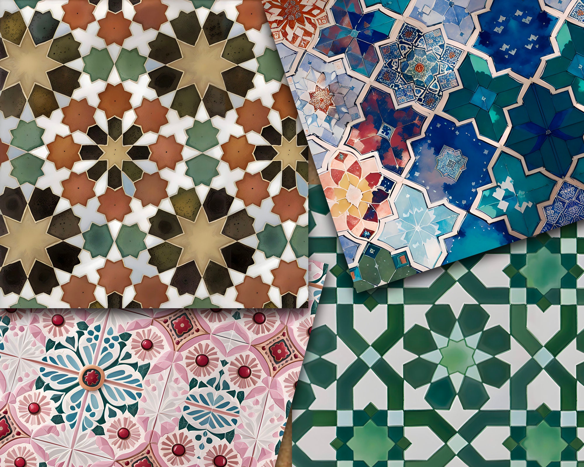Moroccan Tile Digital Paper Designs, 300 DPI, 12"x12", Instant Download ...