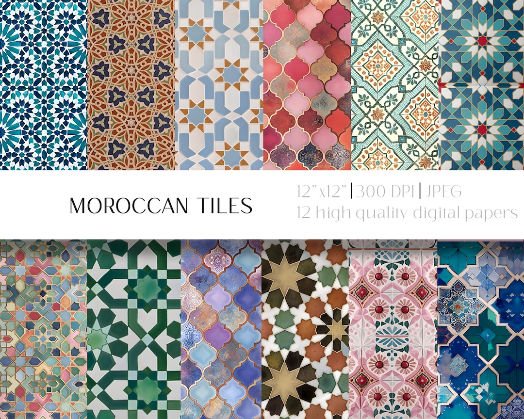 Moroccan Tile Digital Paper Designs, 300 DPI, 12"x12", Instant Download ...
