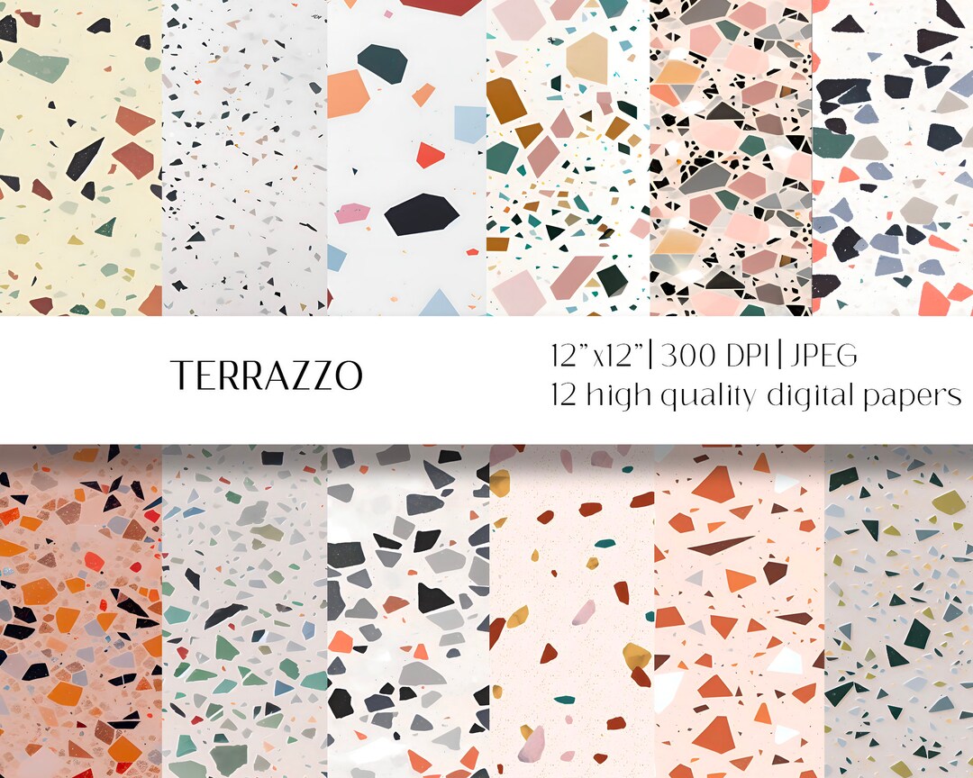 Terrazzo Digital Paper, Stone Digital Paper, Terrazzo Tile, 300 DPI, 12 ...