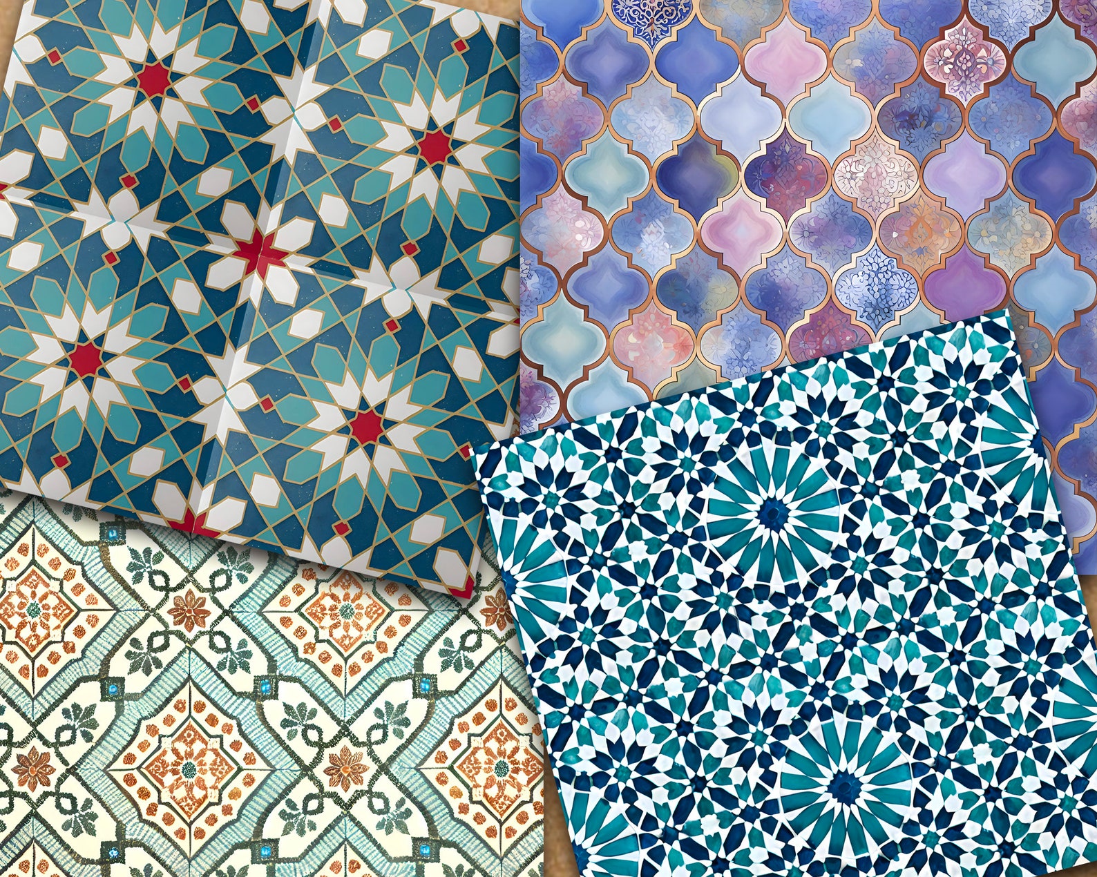 Moroccan Tile Digital Paper Designs, 300 DPI, 12"x12", Instant Download ...
