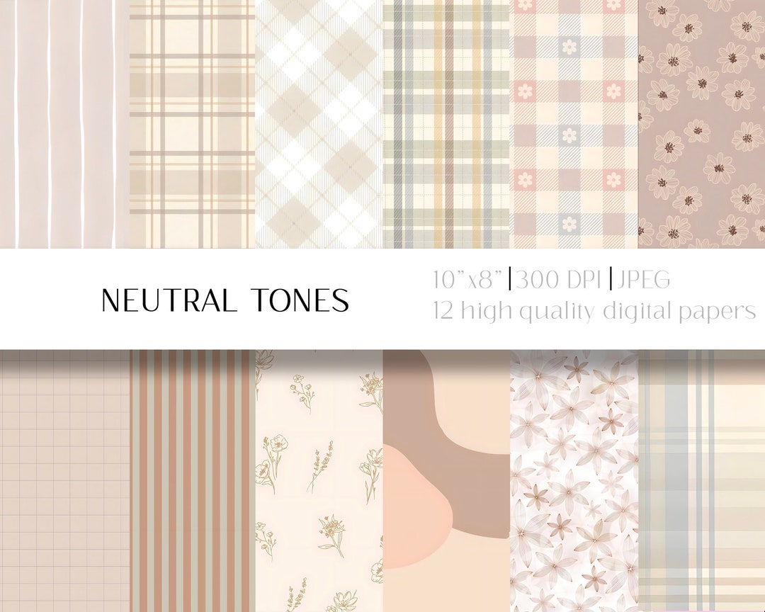 Neutral Tone Digital Paper - 300 DPI, 10"x8", Instant Download for ...
