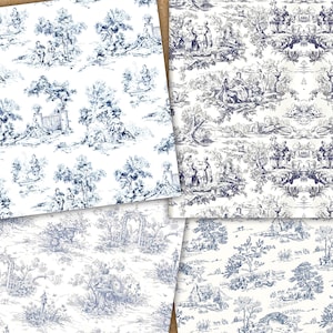 Toile Digital Paper, Toile De Jouy Digital Paper, Blue and White ...