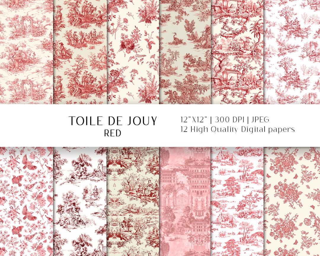 Toile Digital Paper, Toile De Jouy Digital Paper, Red Vintage Digital ...
