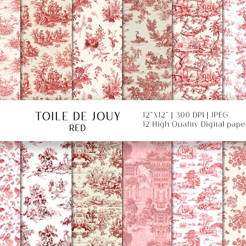 Red Toile Wallpaper - Etsy