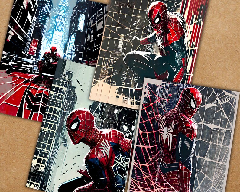 Spiderman Digital Posters Postcards Digital Paper 11x8, 300 DPI, Set of ...