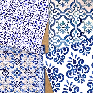 Hand Painted Blue and White Tile, Seamless, 300 DPI, 12"x12", Instant ...