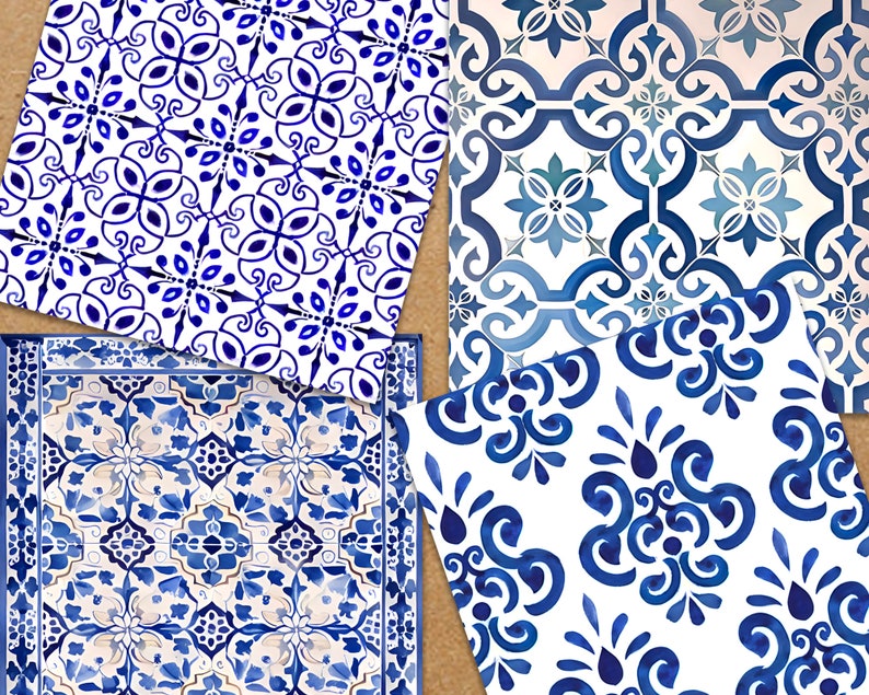 Hand Painted Blue and White Tile, Seamless, 300 DPI, 12"x12", Instant ...