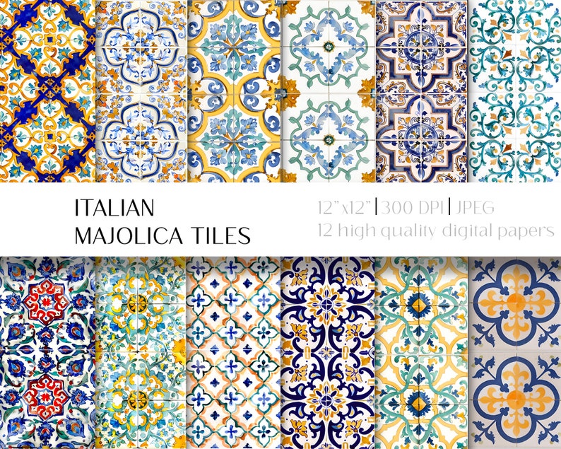 Majolica Italian Tile, Digital Paper, Seamless, 300 DPI, 12x12, Instant ...