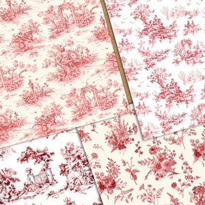 Toile Digital Paper, Toile De Jouy Digital Paper, Red Vintage Digital ...