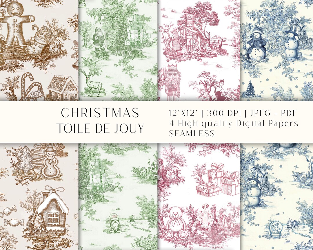 Toile Digital Paper, CHRISTMAS Toile De Jouy Digital Paper, French ...