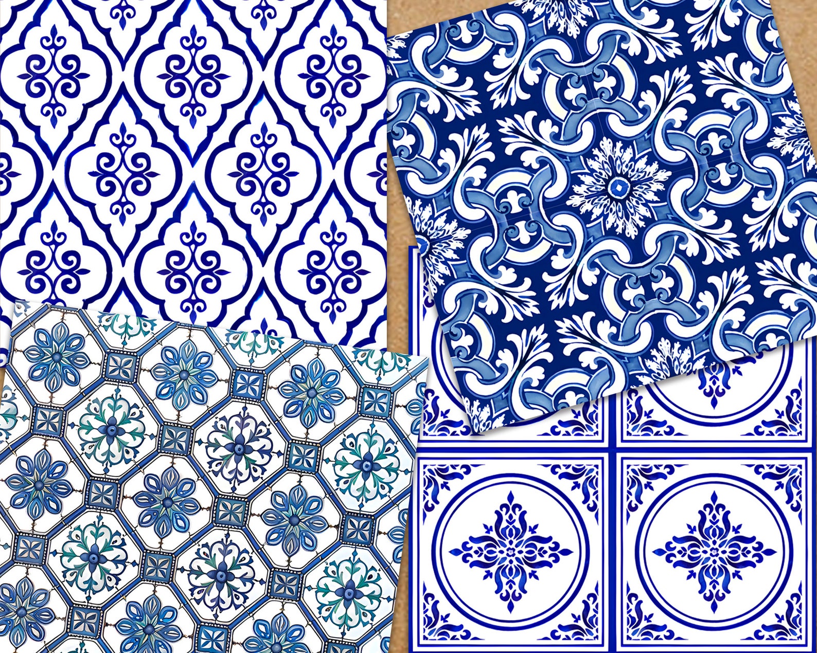 Hand Painted Blue and White Tile, Seamless, 300 DPI, 12"x12", Instant ...