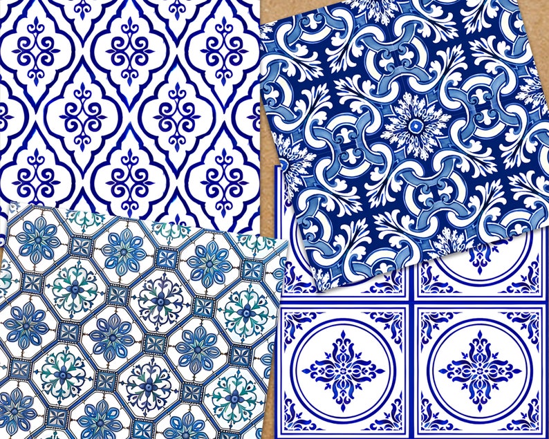 Hand Painted Blue and White Tile, Seamless, 300 DPI, 12"x12", Instant ...