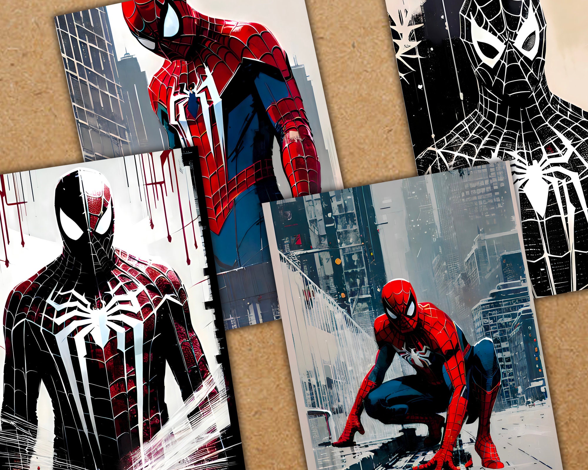 Spiderman Digital Posters Postcards Digital Paper 11x8, 300 DPI, Set of ...