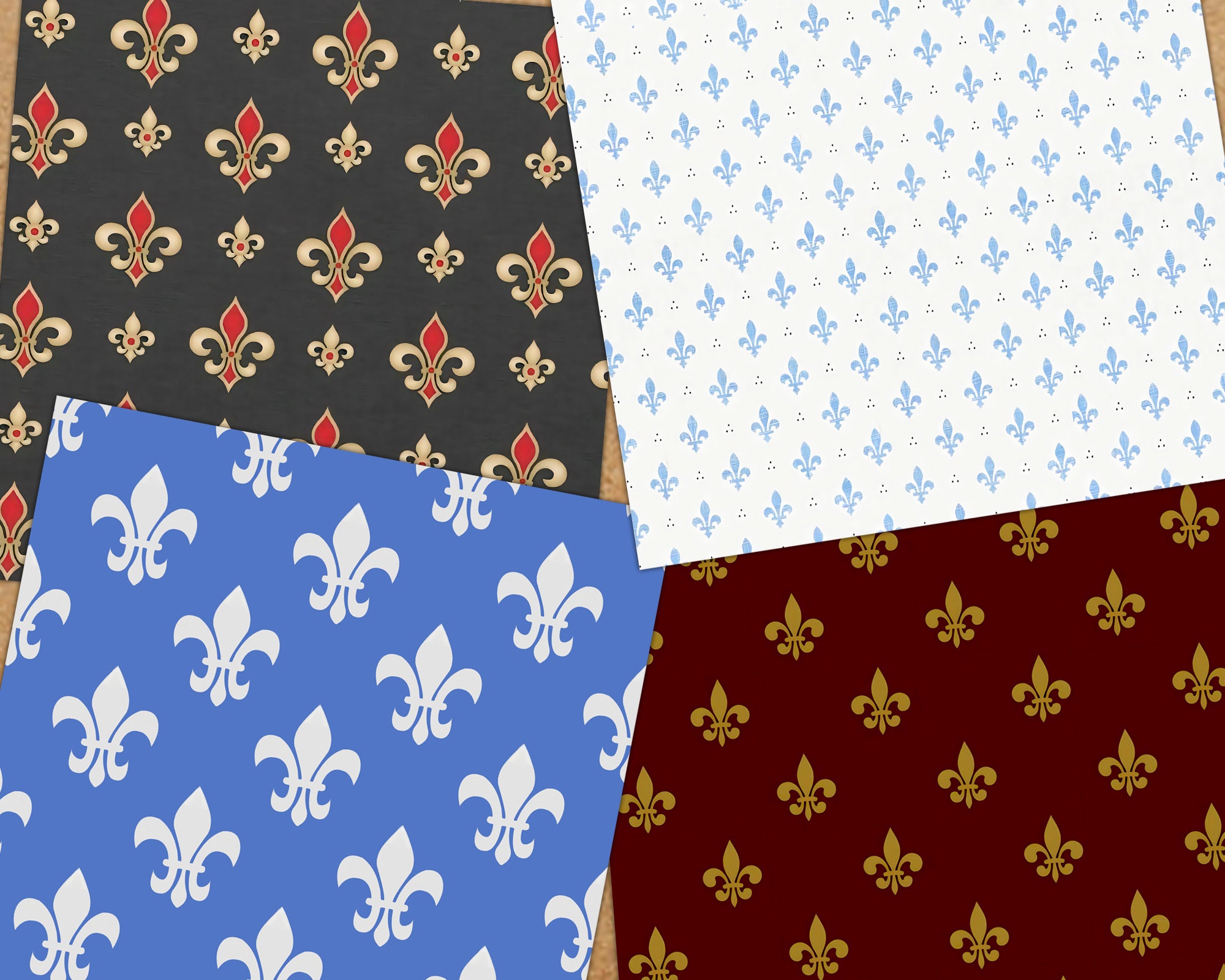 Fleur De Lis Digital Paper, Seamless, Scrapbooking Paper, Vintage ...