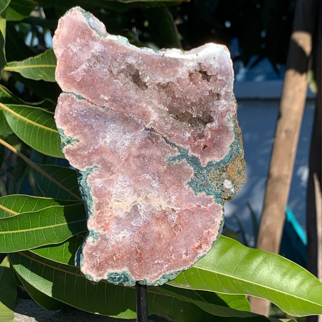 Druzy Pink Amethyst Jasper Geode on Stand, Pink Amethyst Slab on Stand ...