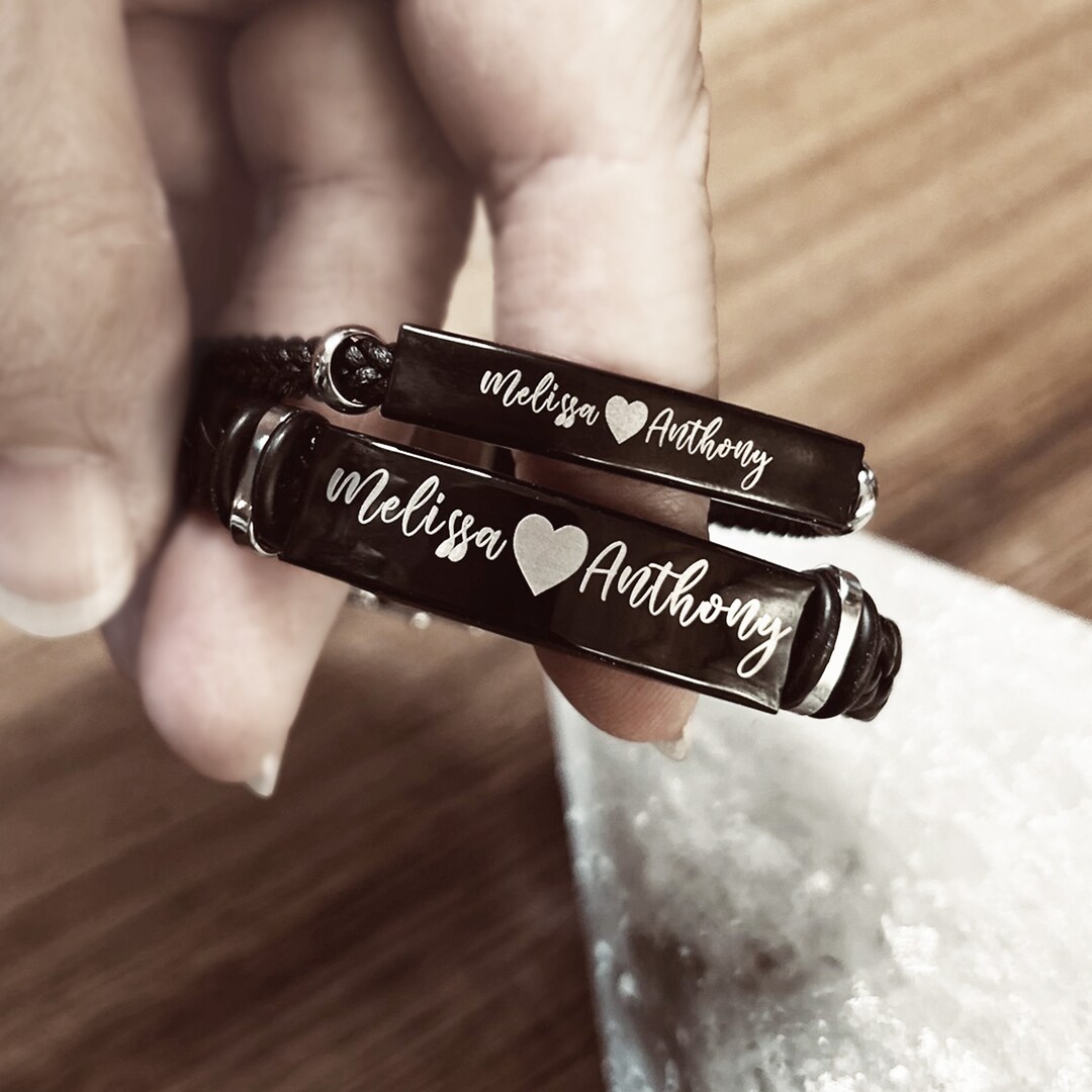 Personalized Matching Vegan Leather Bracelet for Couple / Custom ...
