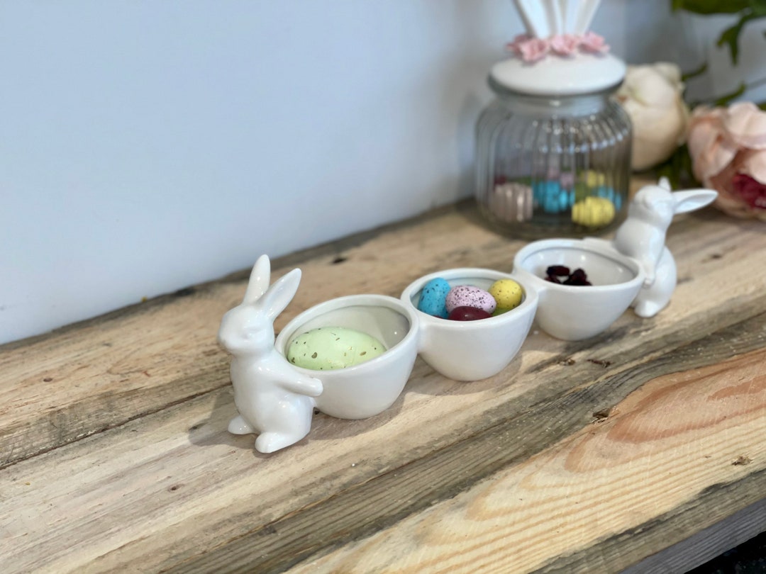 Bunny Triple Snack Bowl, Easter Bowl, Easter Table, Ceramic Bowl ...