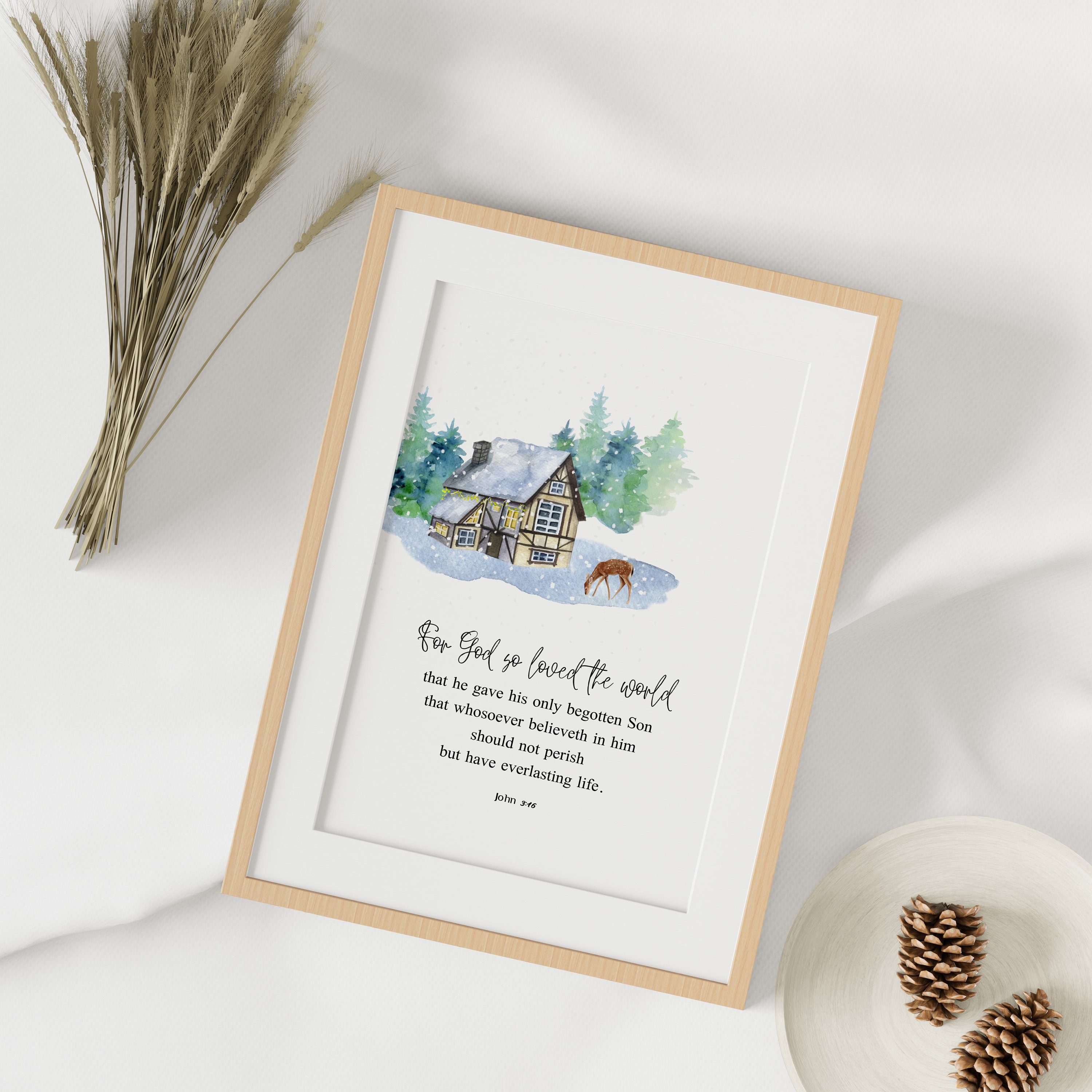 John 3:16 KJV, Printable Christmas Bible Verse Wall Art, Watercolor ...