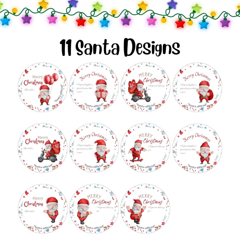 Printable Round Christmas Gift Tags, Watercolor Santa Claus Circle Tags ...