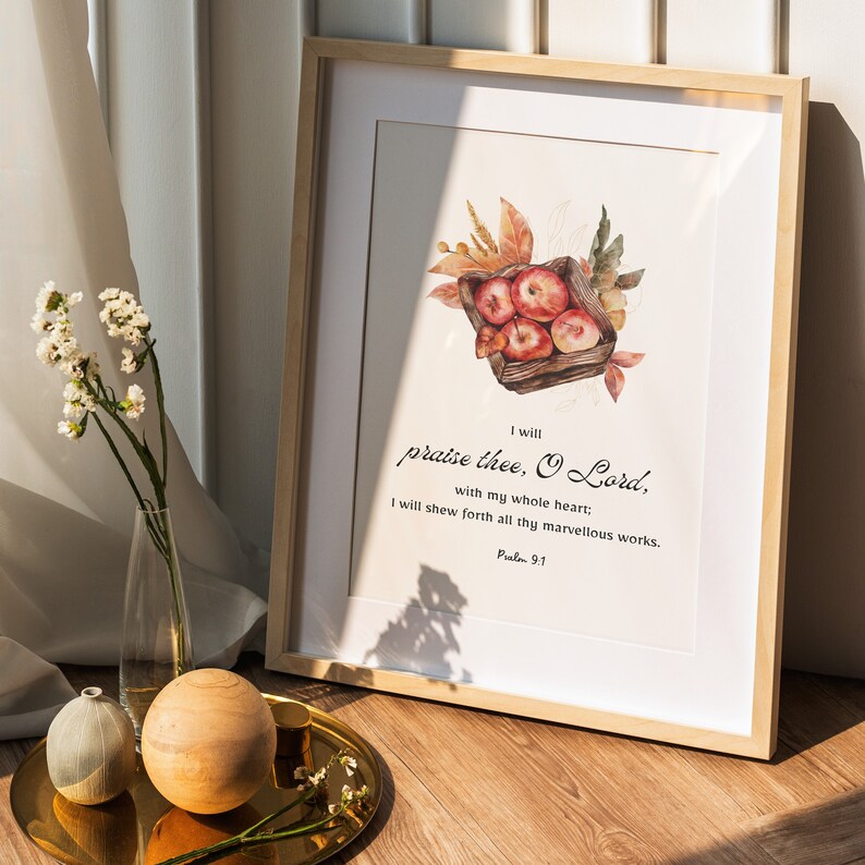 Psalm 9:1 Praise Thee O Lord, Thanksgiving KJV Bible Verse, Printable ...