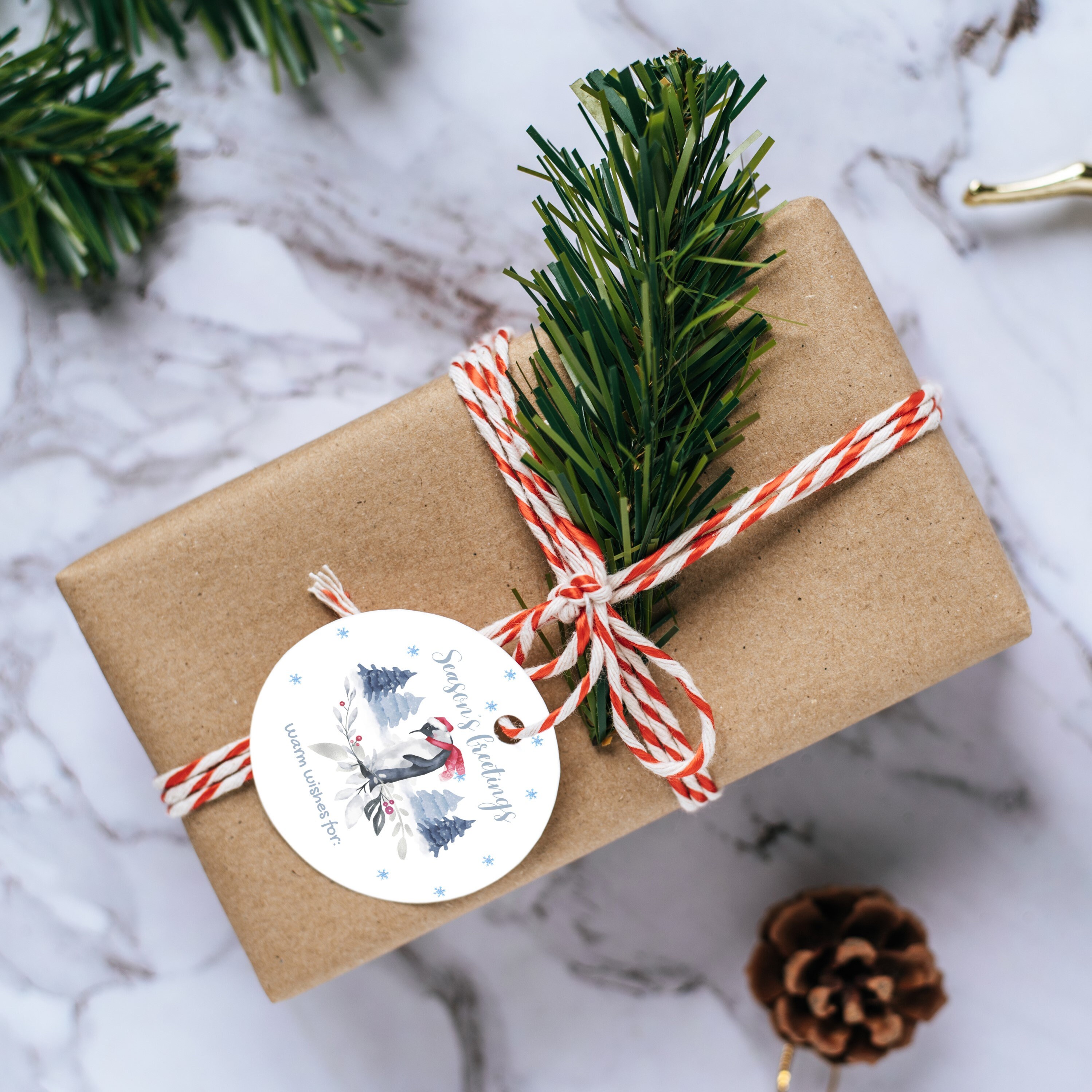 Printable Round Christmas Gift Tags, Watercolor Penguins Circle Tags ...