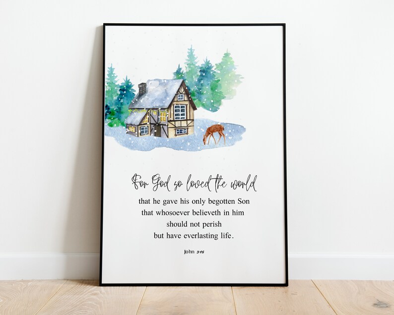 John 3:16 KJV, Printable Christmas Bible Verse Wall Art, Watercolor ...