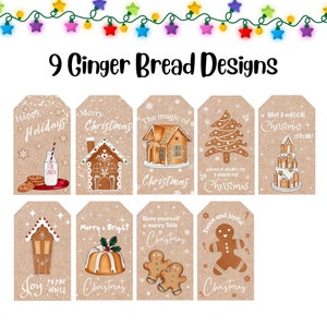 Printable Christmas Gift Tags, Ginger Bread Christmas Tags, DIY ...