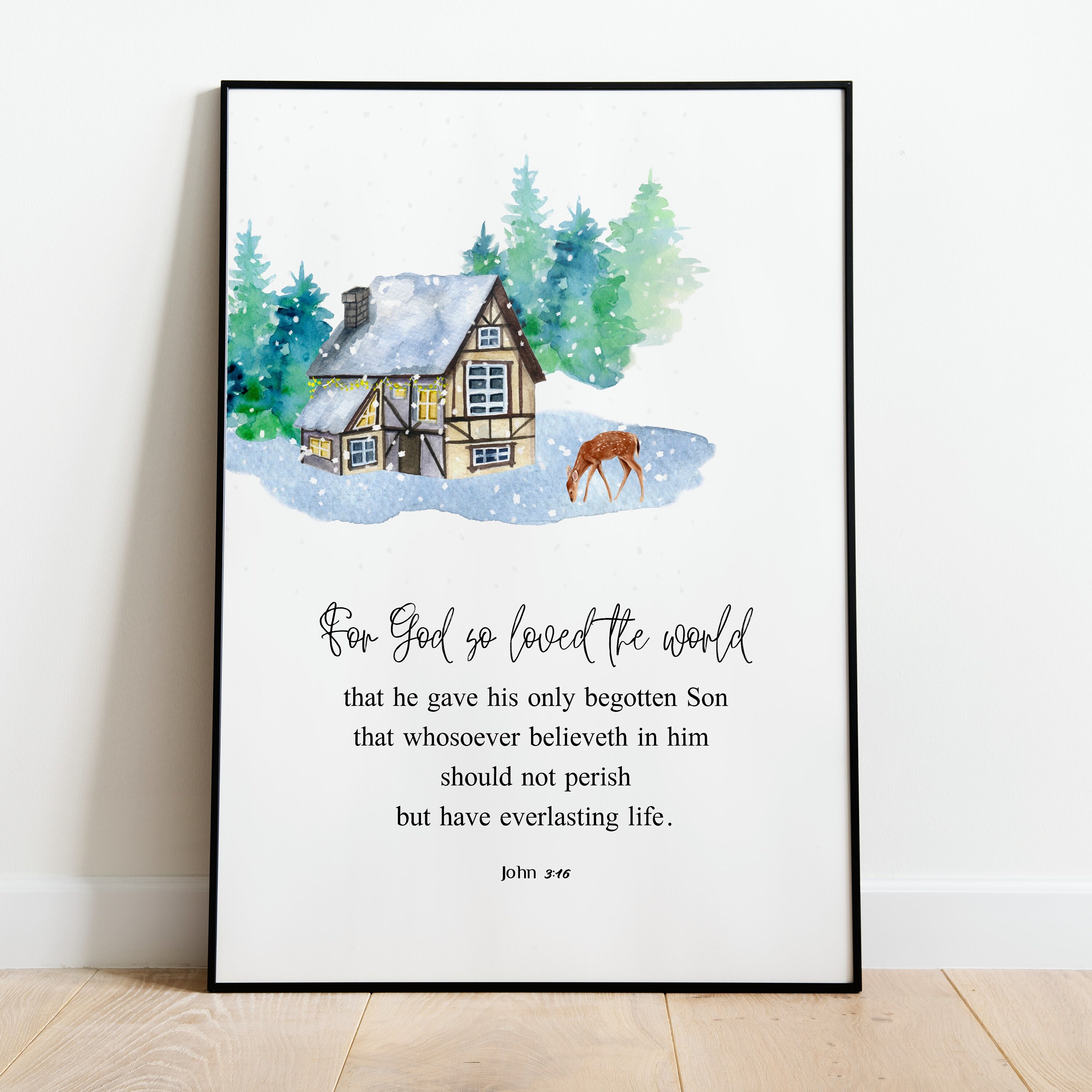 John 3:16 KJV, Printable Christmas Bible Verse Wall Art, Watercolor ...