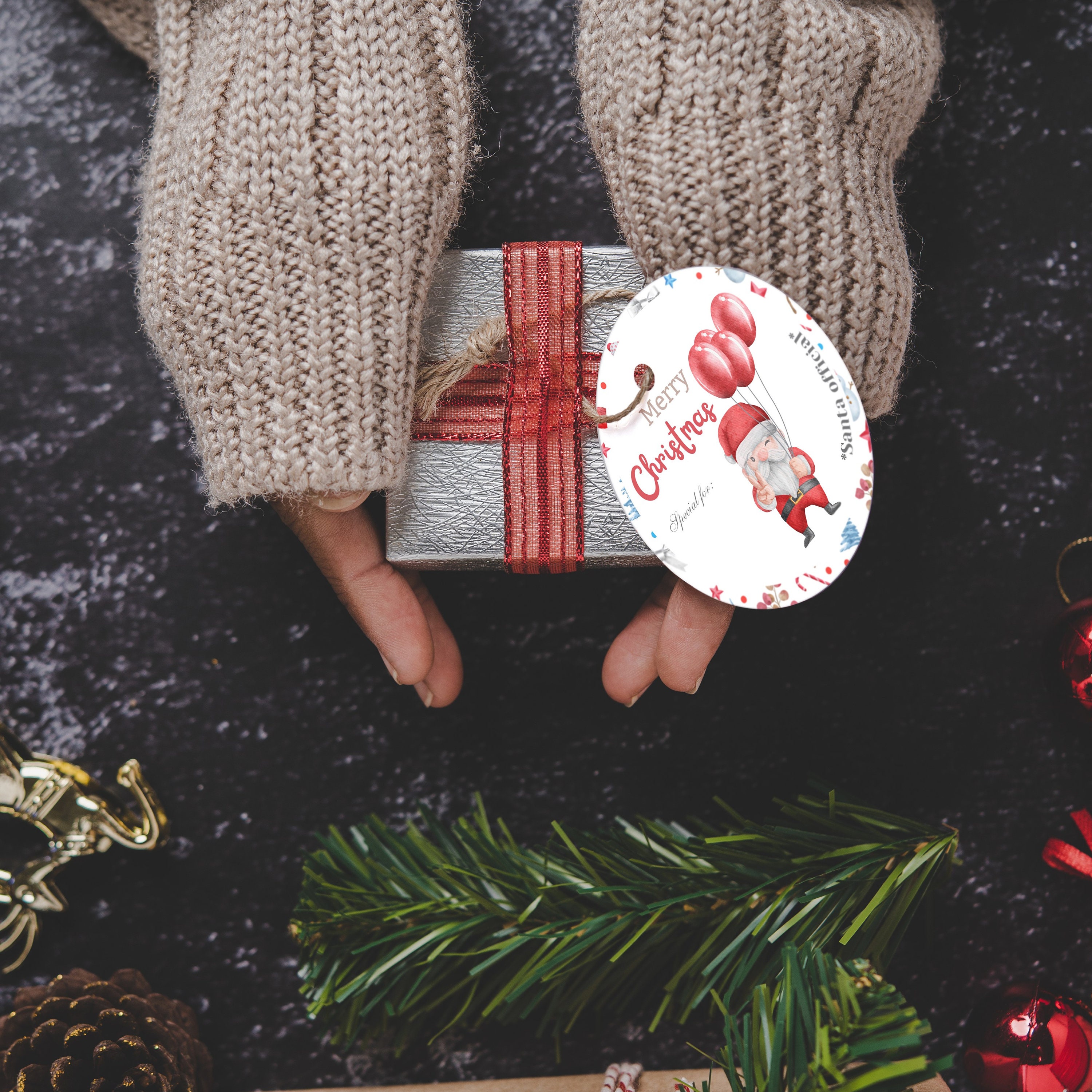 Printable Round Christmas Gift Tags, Watercolor Santa Claus Circle Tags ...