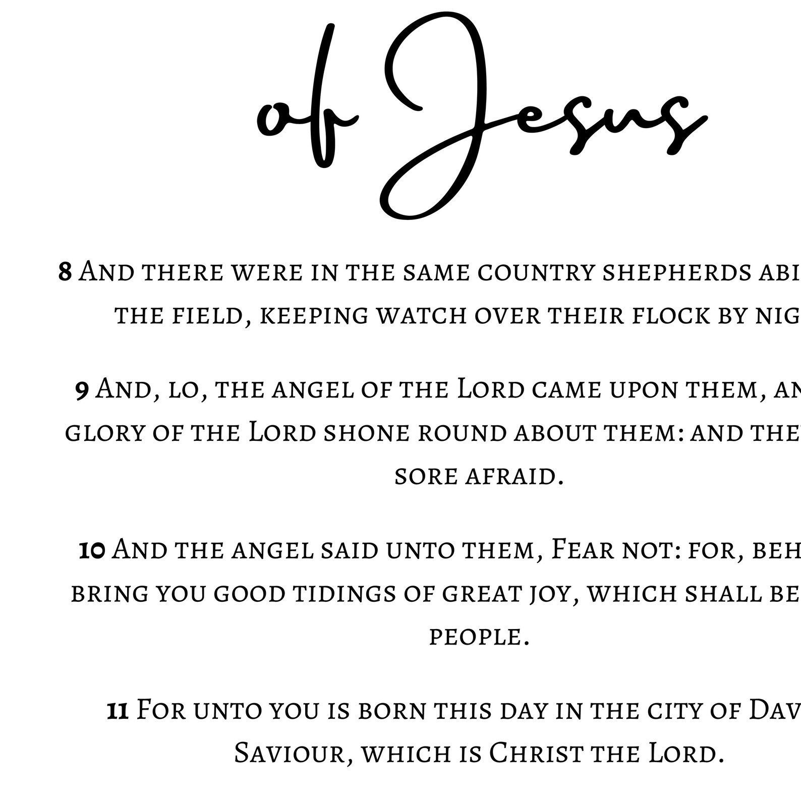 The Nativity of Jesus, Christmas KJV Bible Verse Wall Art Print, the ...