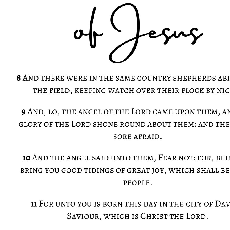 The Nativity of Jesus, Christmas KJV Bible Verse Wall Art Print, the ...