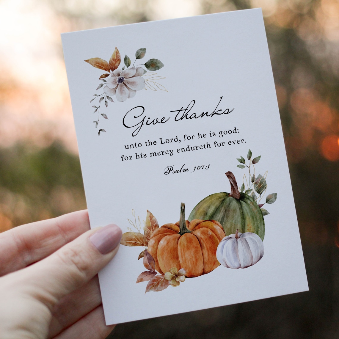 Psalm 107:1 Give Thanks, Thanksgiving KJV Bible Verse, Printable Autumn ...