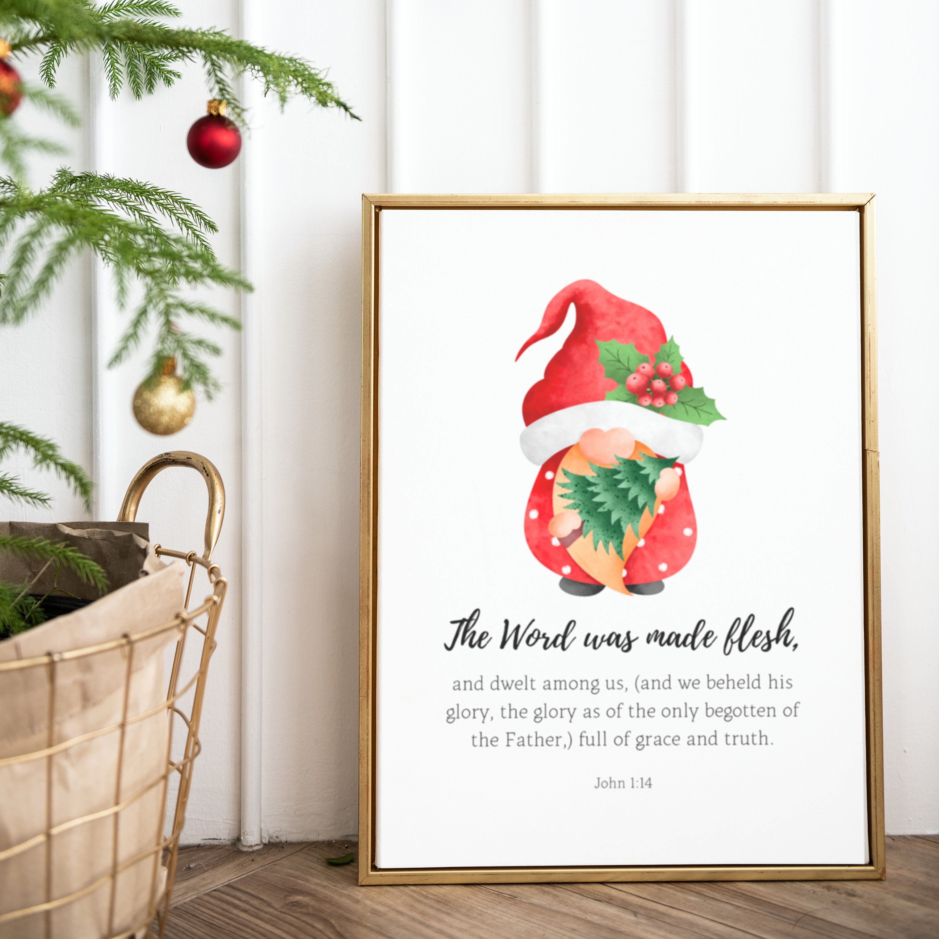 Printable Merry Christmas Gnome Art KJV Christmas Bible Verse - Etsy